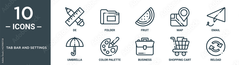 tab bar and settings outline icon set includes thin line de, folder ...
