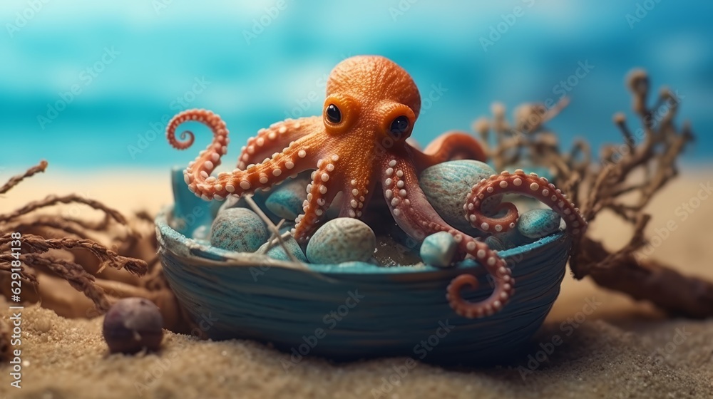 An octopus child lives in a jug, a newborn octopus lives in the ...
