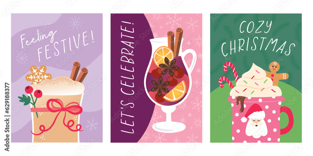 Collection of fun Christmas drink posters, invitations with eggnog ...