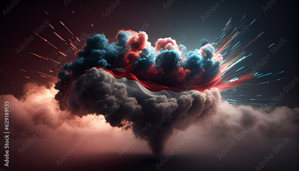 American flag colors form smoke explosion of cloudy firework at USA ...