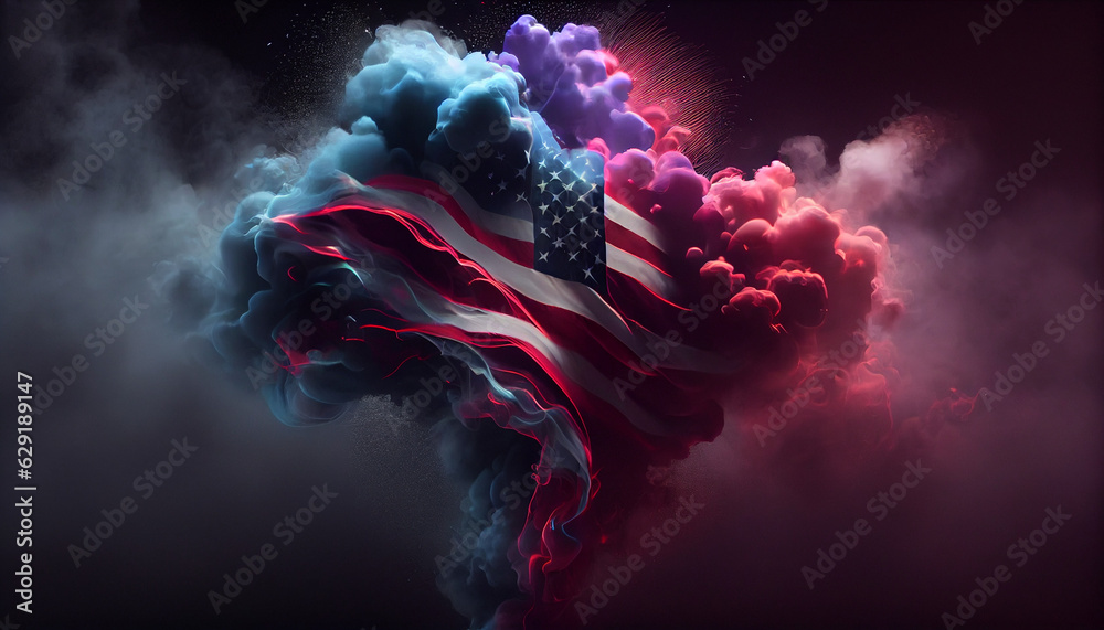 American flag colors form smoke explosion of cloudy firework at USA ...