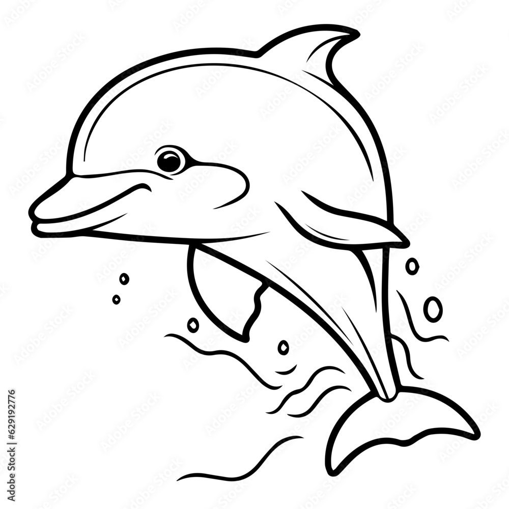 Dolphin coloring page outline drawing Stock Vector | Adobe Stock