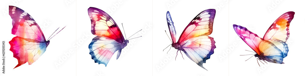 Butterfly pattern in soft pastel colors. Side view of a butterfly with ...
