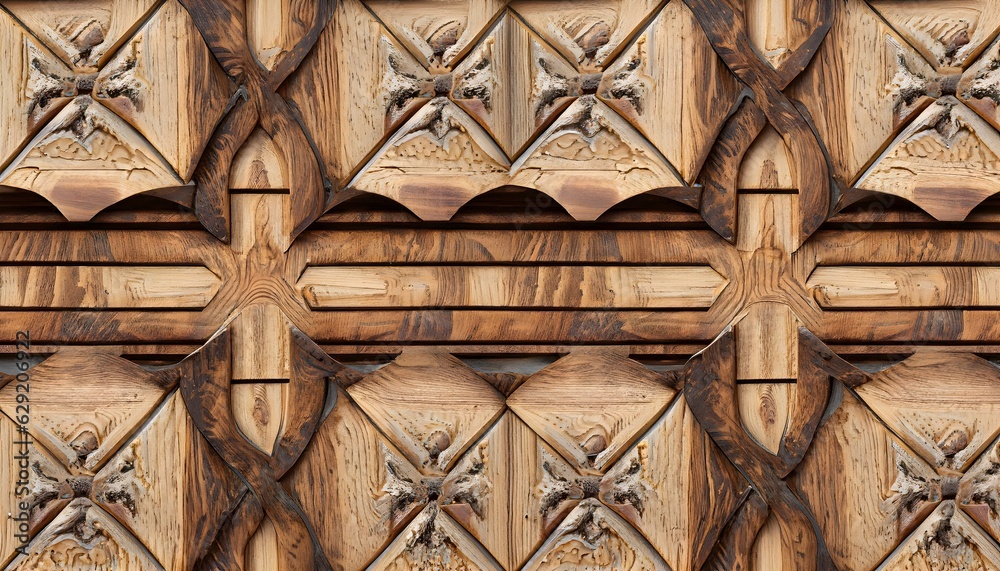 detail of a wooden door, a handcrafted wooden mosaic pattern with ...