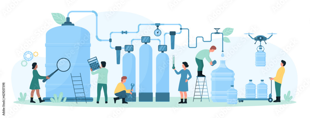 Production process of clean water vector illustration. Cartoon tiny ...
