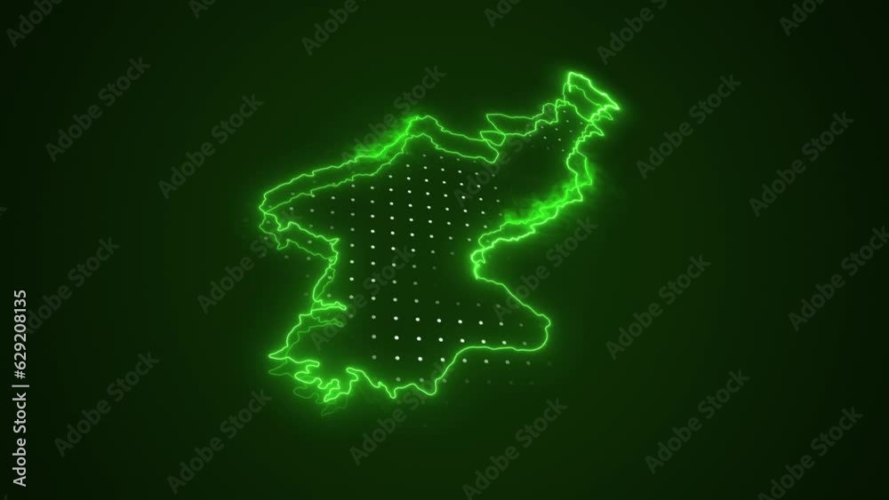 3D Neon Green North Korea Map Borders Outline Loop Background. Neon ...