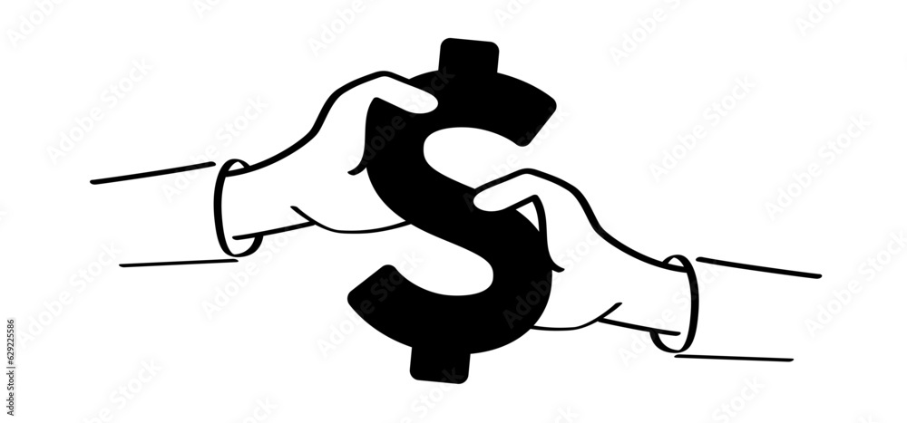 Cartoon bundle usa paper money icon or logo. Vector dollar, money notes ...