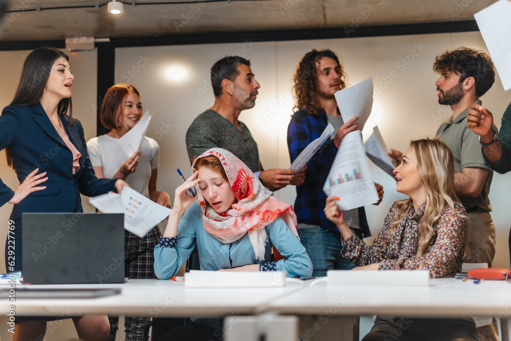 Angry different aged business people having misunderstanding during ...