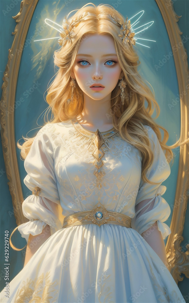 Fantasy female angel with white big wings. Anime angel girl. above the ...