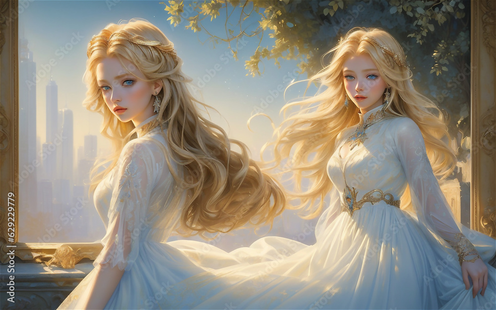 Fantasy female angel with white big wings. Anime angel girl. above the ...