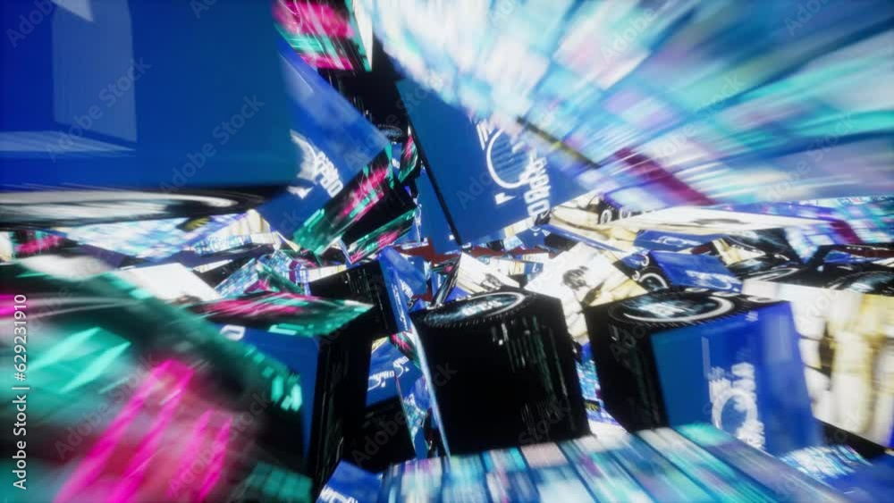 multiple cubes rotational around with projection animation of data ...