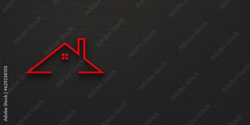 Striking red house on black background for architectural projects Stock ...