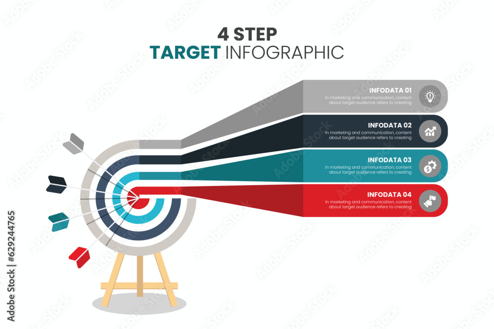 Vector illustration 4 step long target arrow infographic Goals ...