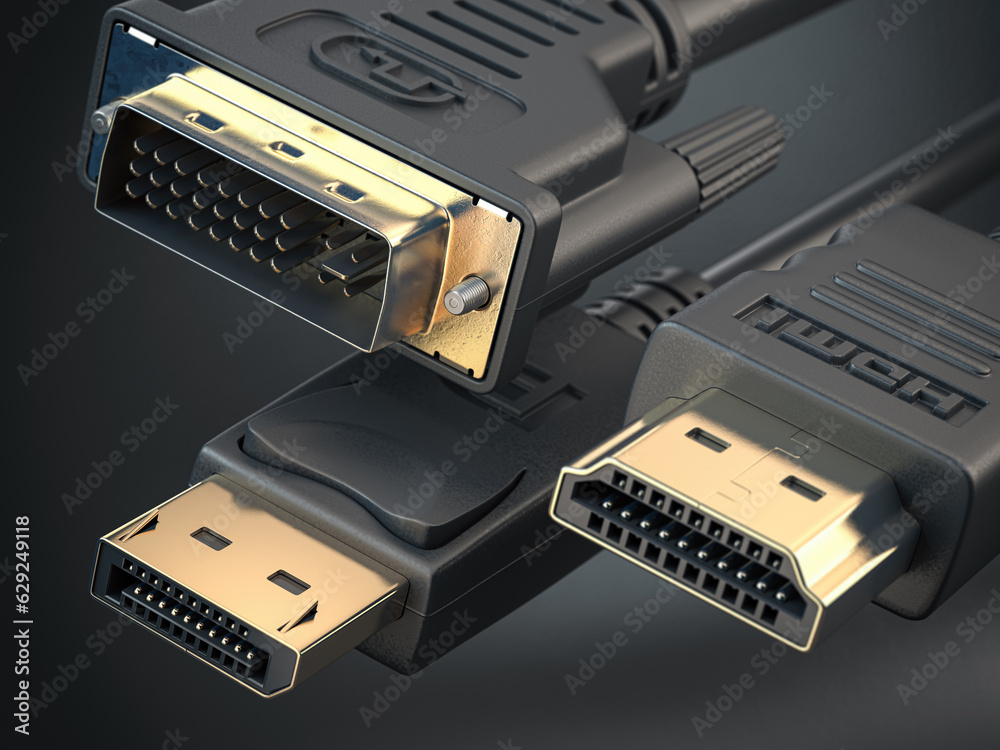 HDMI, Display port and DVI cables. Most common types of digital video ...