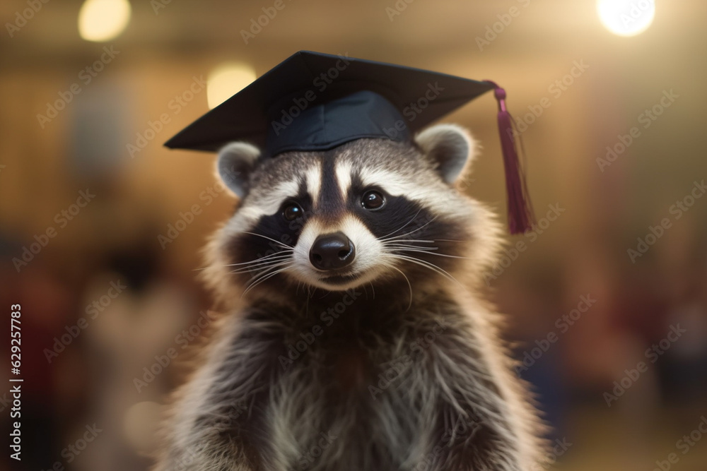 The Joyful Raccoon Graduating with High School Cap and Celebrating ...