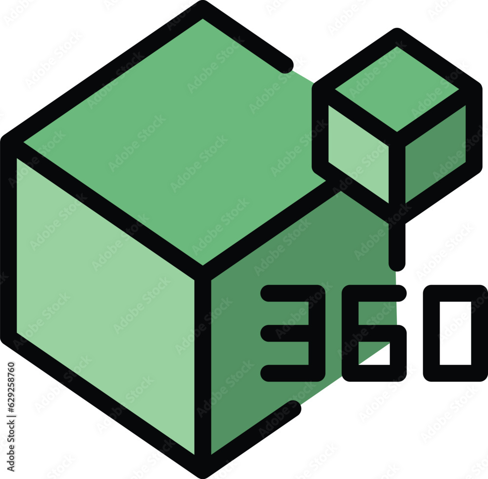 360 cube view icon outline vector. Virtual tour. Camera angle color ...