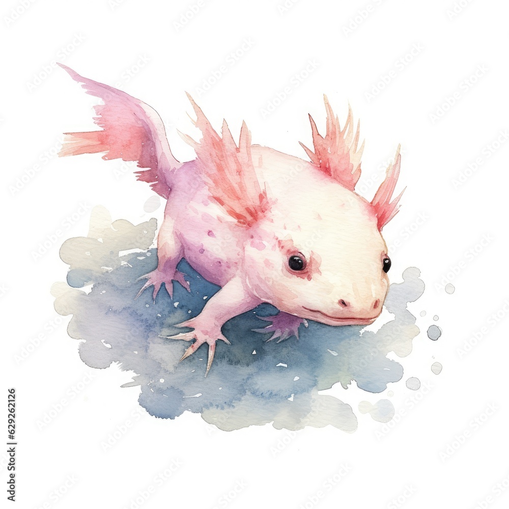 Watercolor Cute Clipart Leucistic Axolotl Stock Illustration | Adobe Stock