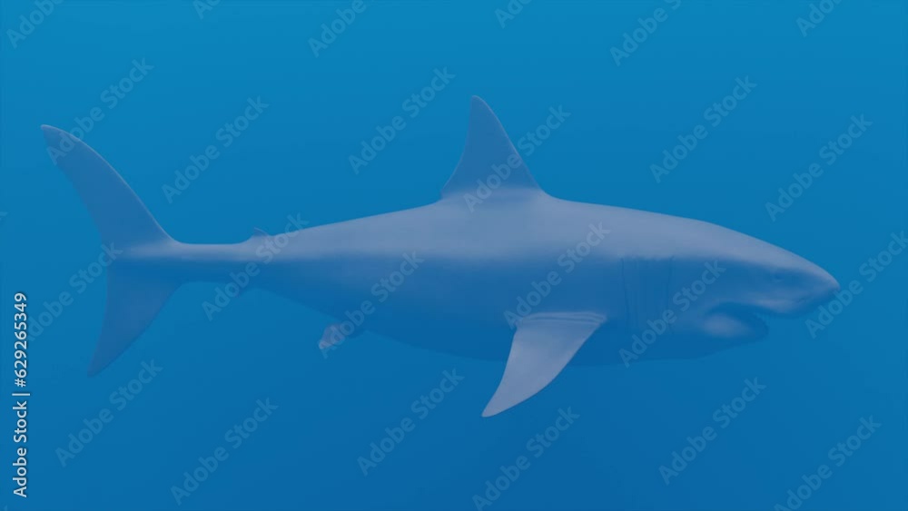 Loopable 3D animation of a megalodon shark (side view, prehistoric, big ...