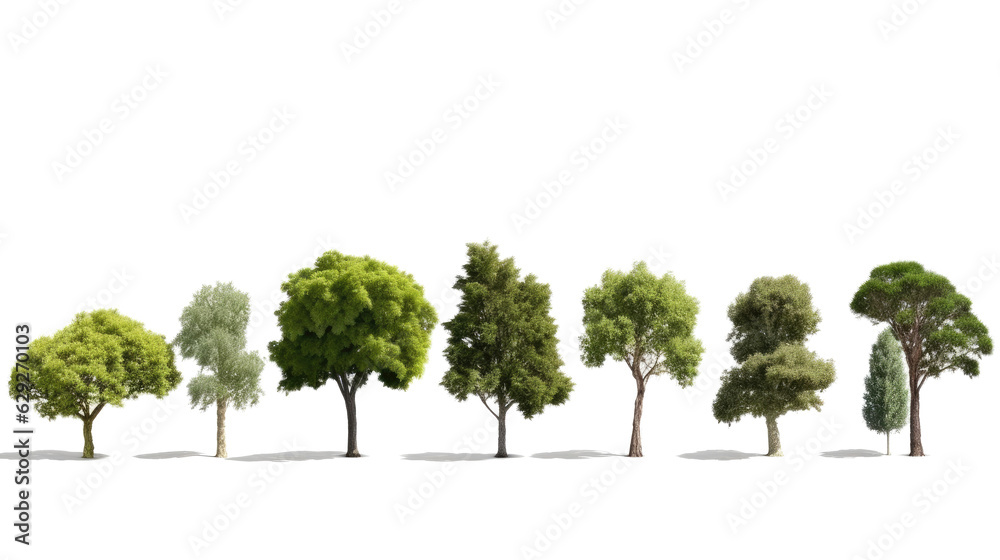 Different types tree, wood plant collection photorealistic isolated ...