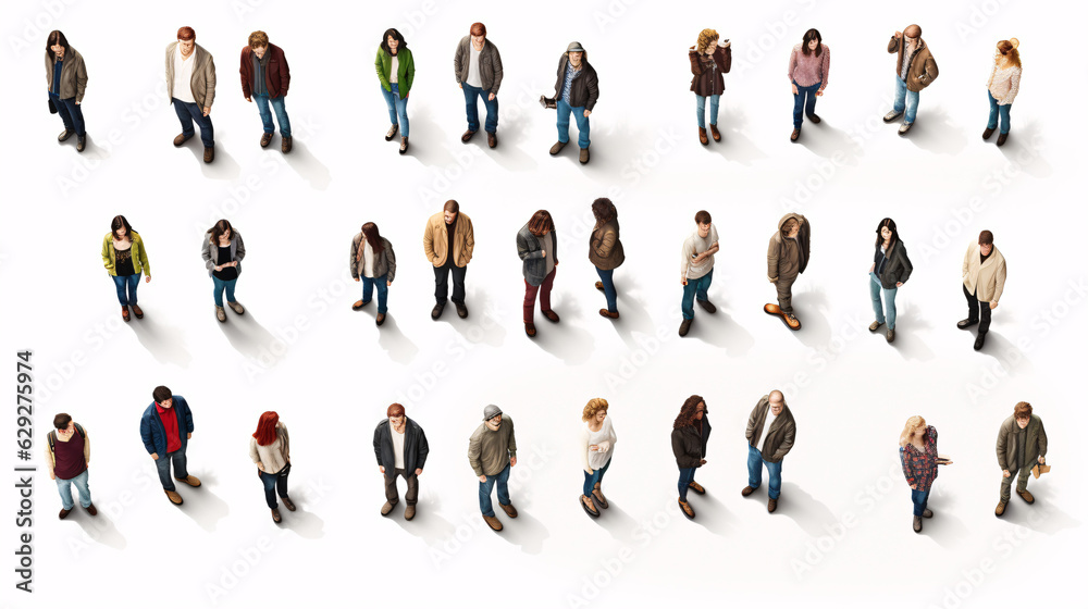 Top view of people set isolated on a white background. Men and women ...