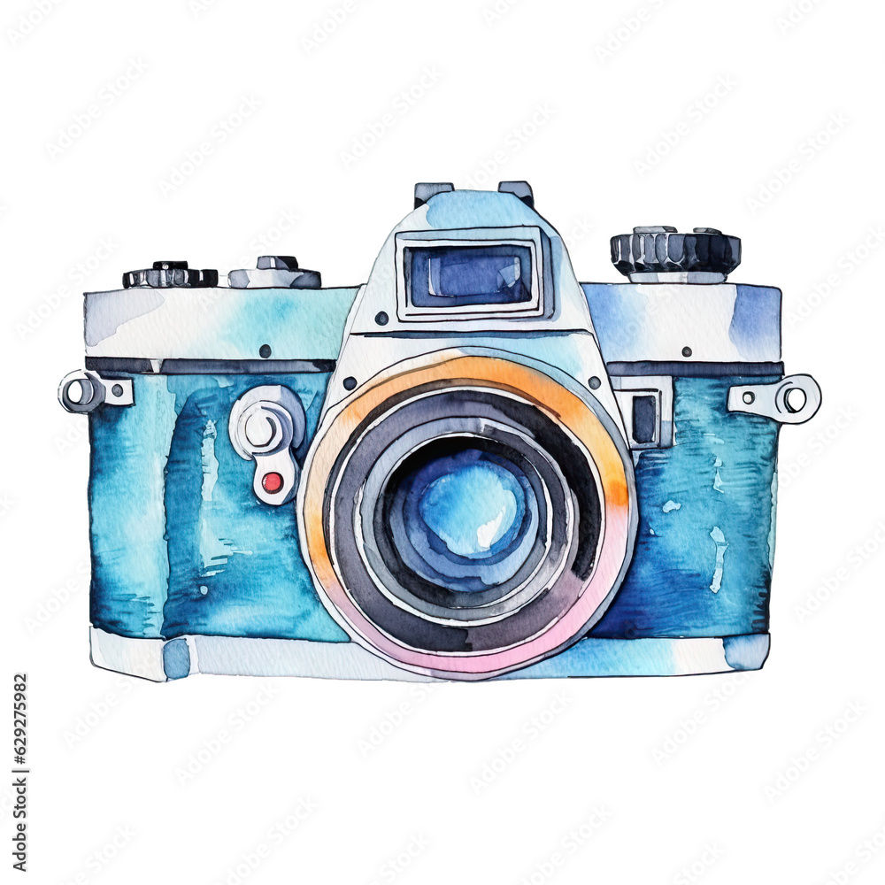 watercolor clipart camera vintage retro film clip art AI art Midjourney ...