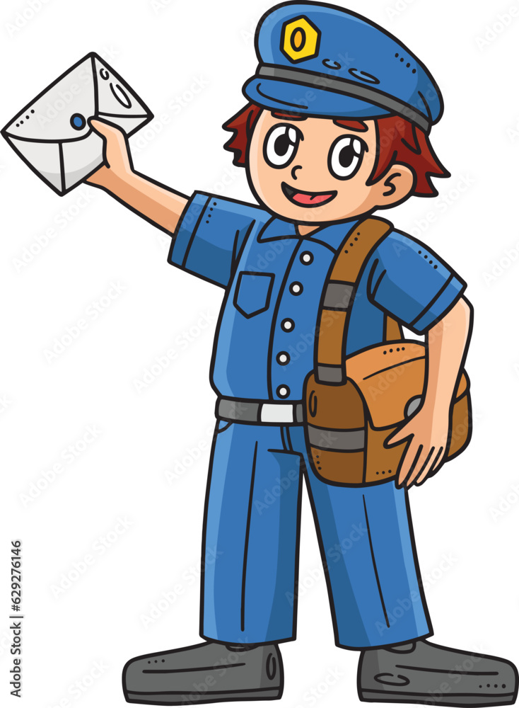 Postman Cartoon Colored Clipart Illustration Stock Vector | Adobe Stock