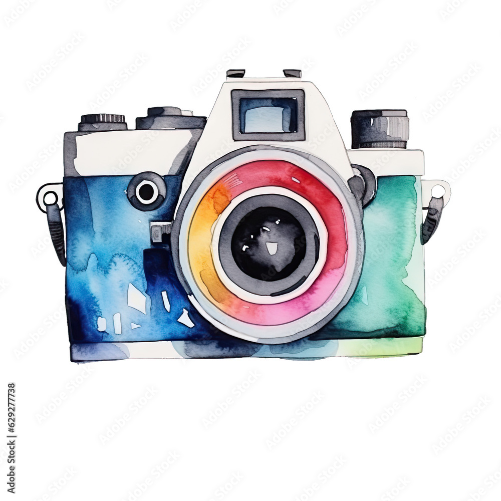 watercolor clipart camera vintage retro film clip art AI art Midjourney ...