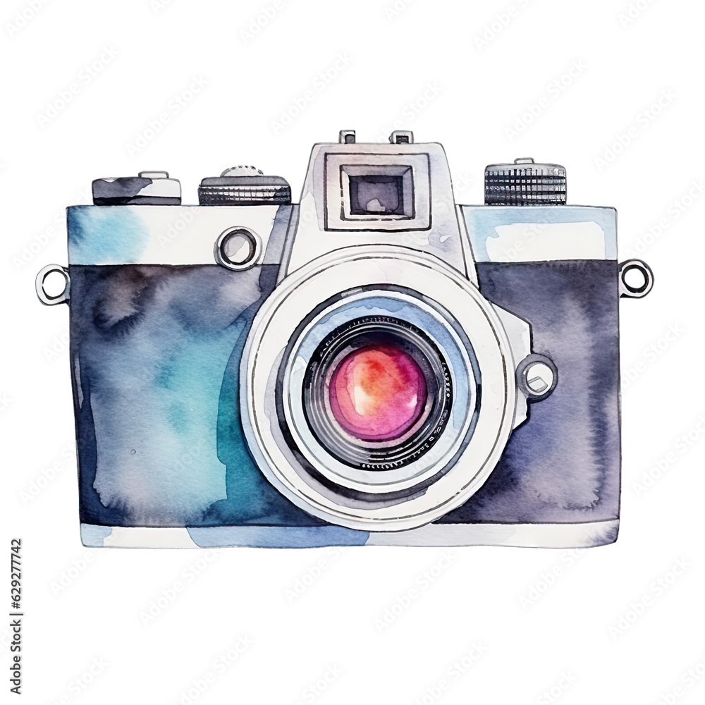 watercolor clipart camera vintage retro film clip art AI art Midjourney ...