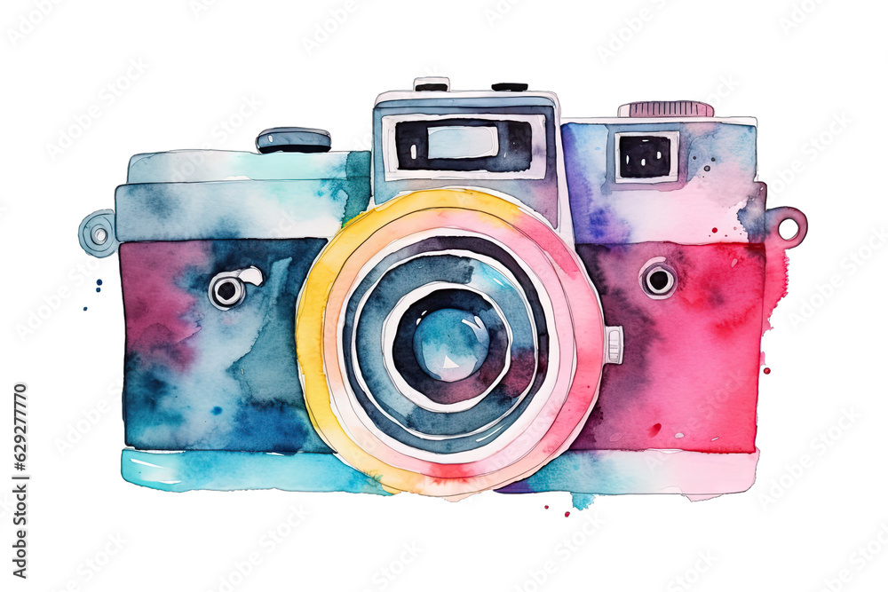 watercolor clipart camera vintage retro film clip art AI art Midjourney ...