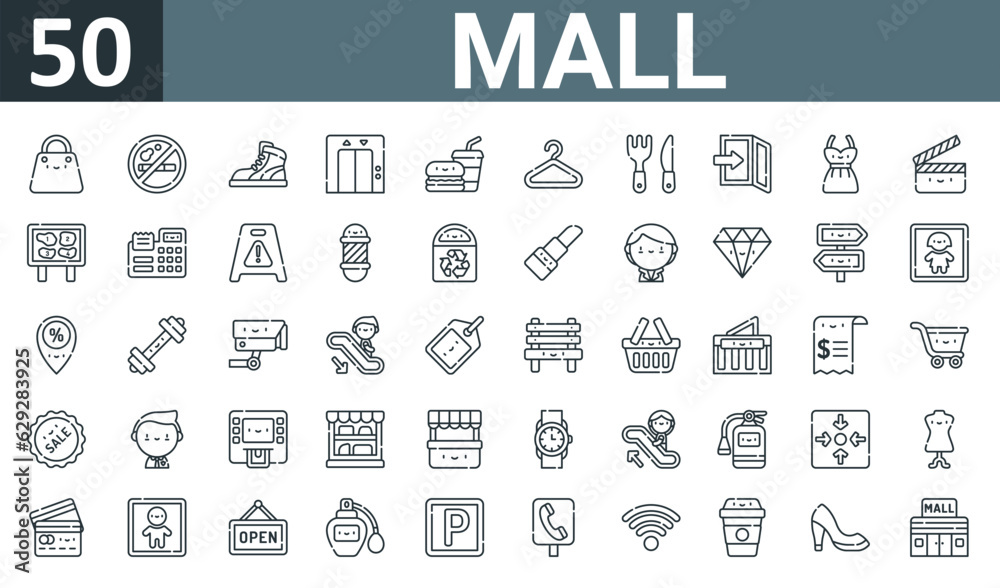 set of 50 outline web mall icons such as shopping bag, no smoking ...