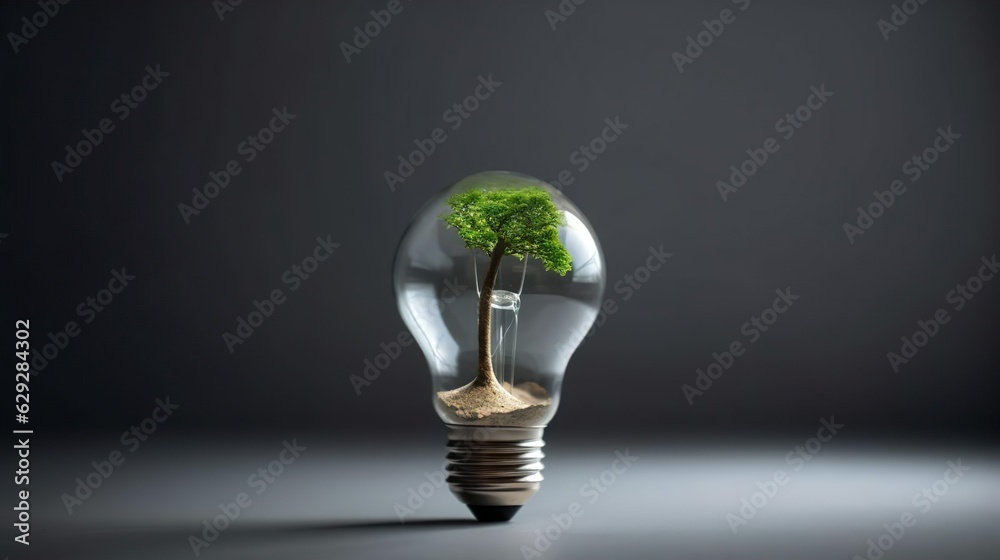 Tree that grow in energy saving lamp. Concept of green energy ...