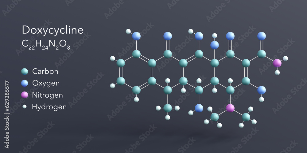 ภาพประกอบสต็อก Doxycycline Molecule 3d Rendering Flat Molecular
