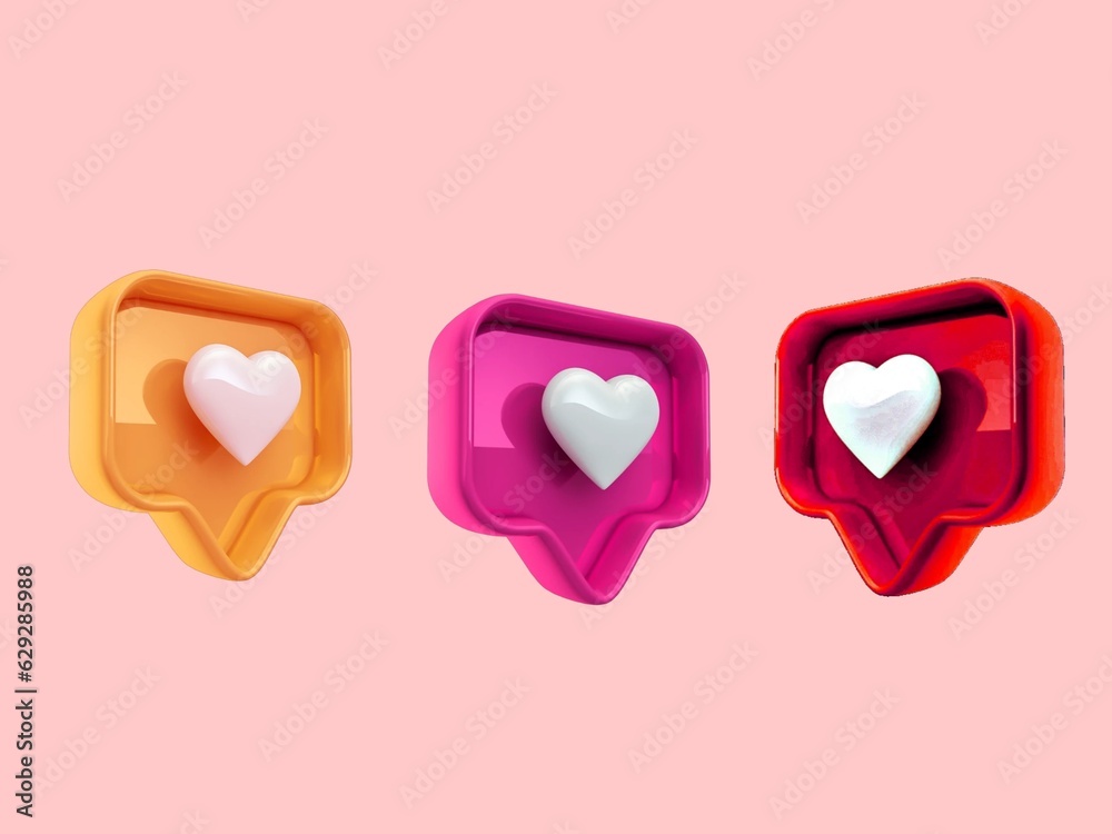 3d Heart textbox, heart icon, love social media notification, love icon ...