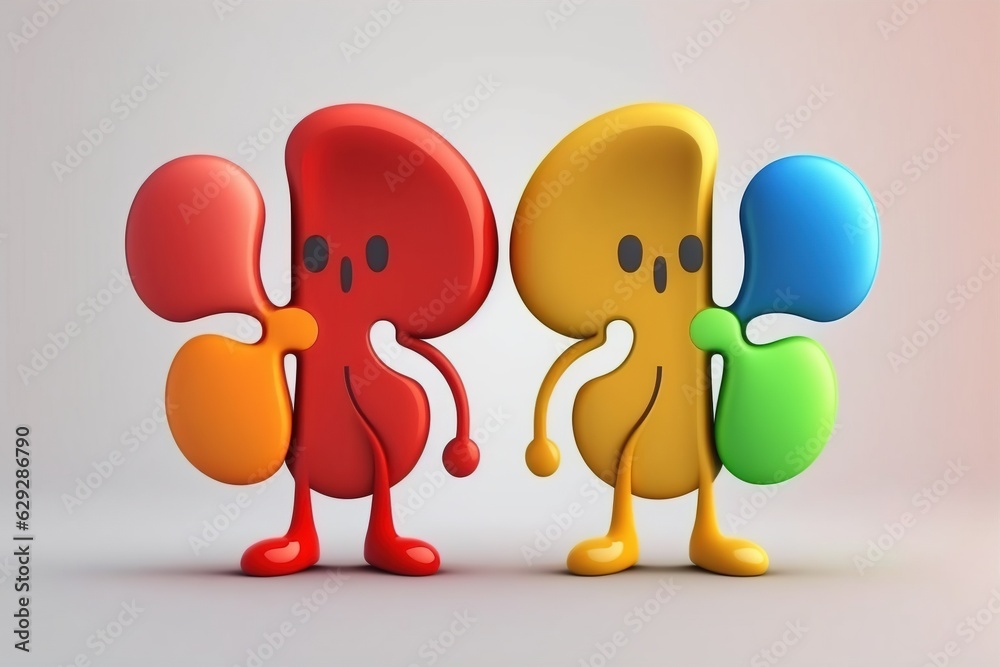 Kidneys. Cute cartoon healthy human anatomy internal organ character ...
