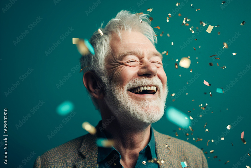 Happy laughing senior man grandad grandfather grandpa with glasses and ...