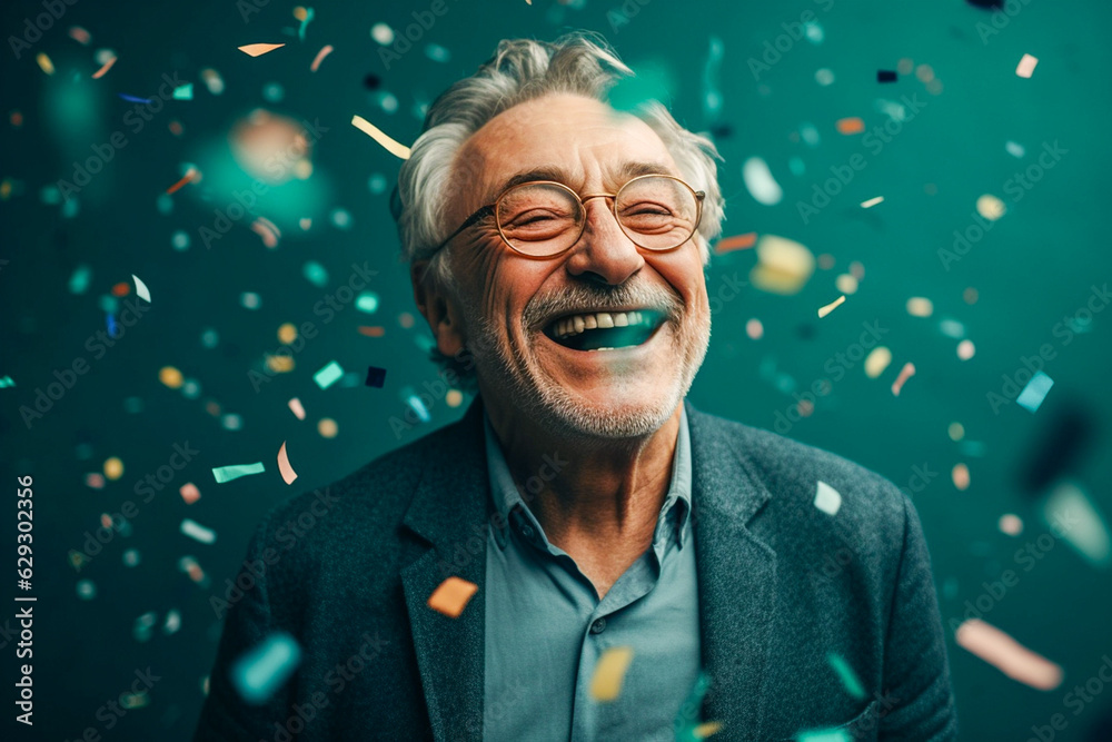 Happy laughing senior man grandad grandfather grandpa with glasses and ...