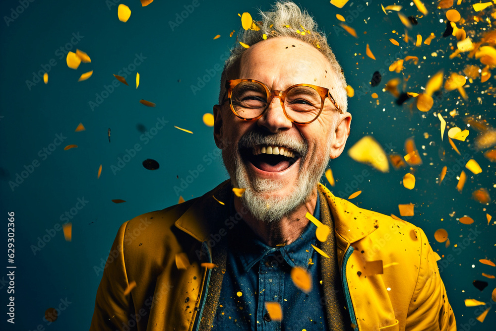 Happy laughing senior man grandad grandfather grandpa with glasses and ...
