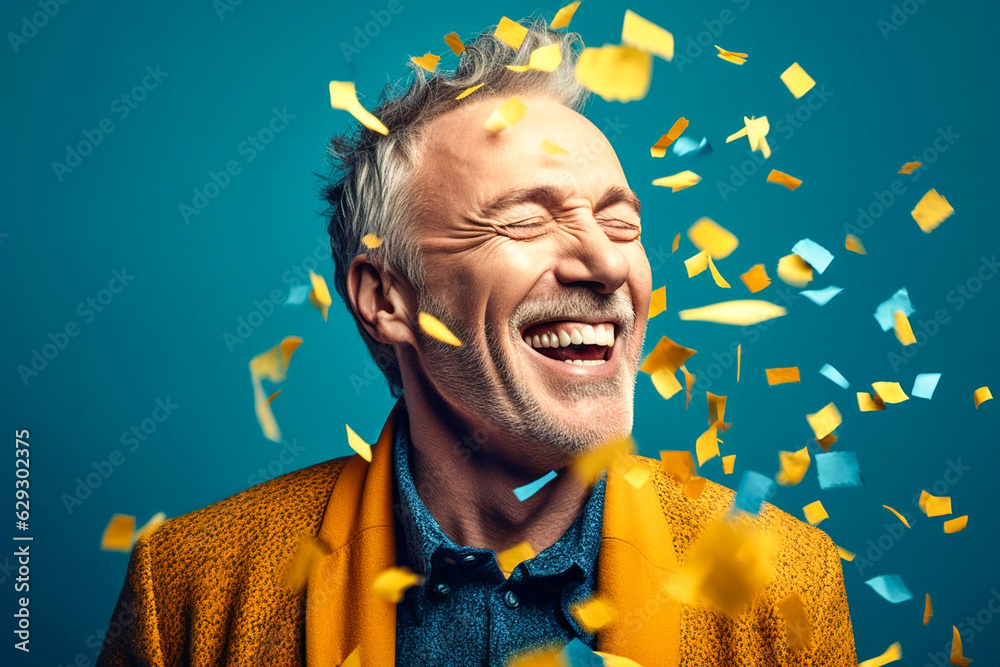 Happy laughing senior man grandad grandfather grandpa with glasses and ...