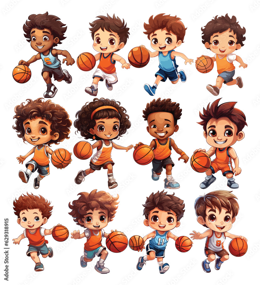 Cartoon character basketball players collection Stock Vector | Adobe Stock