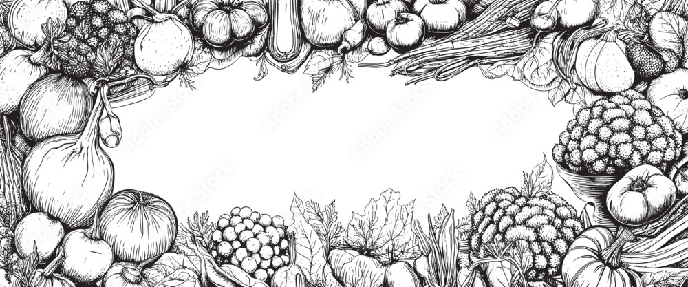 Vegetables top view frame. Farmers market menu design. Organic food ...