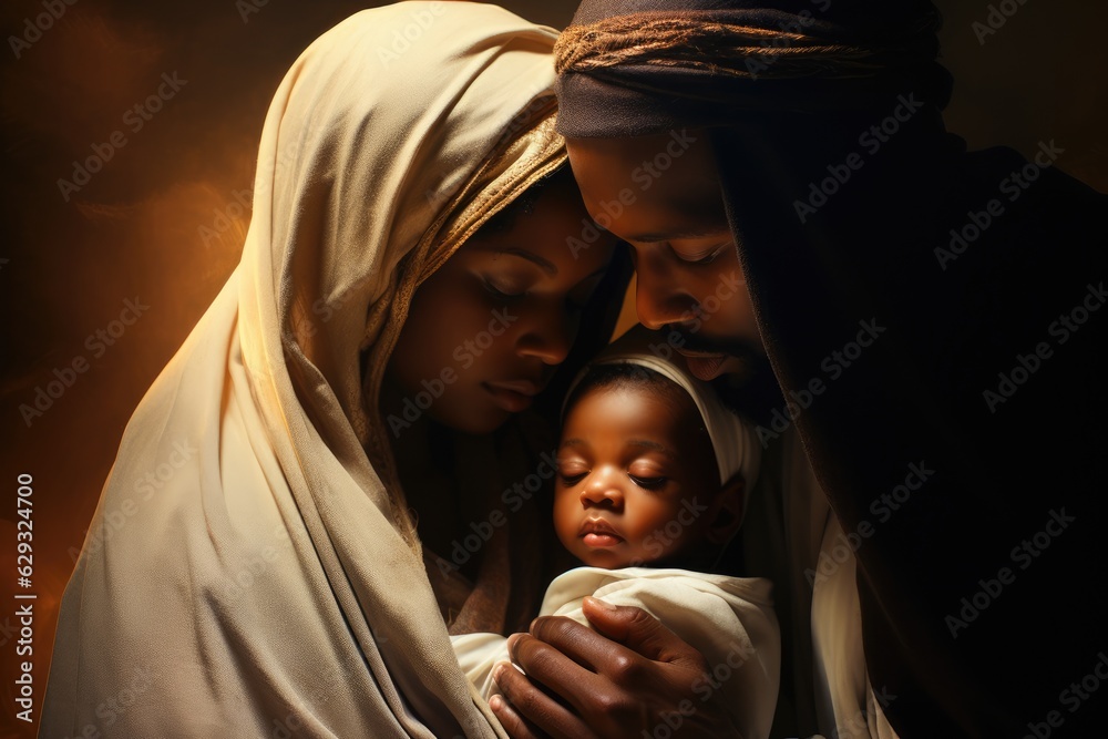 Nativity scene, Holy Family: Black Virgin Mary, Saint Joseph and Baby ...