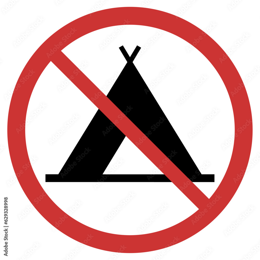 Vector graphic of sign indicating that camping is strictly prohibited ...