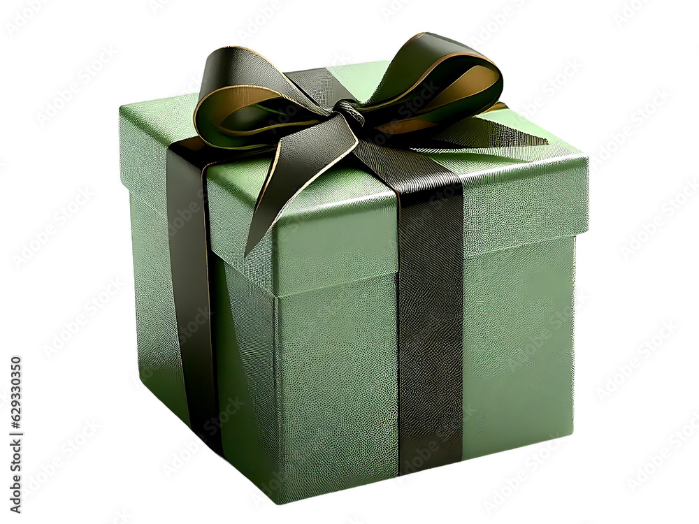Light green gift box with green ribbon on isolated transparent ...