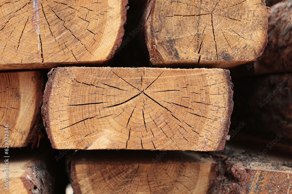 Wooden boards in warehouse of building materials. Wooden building ...