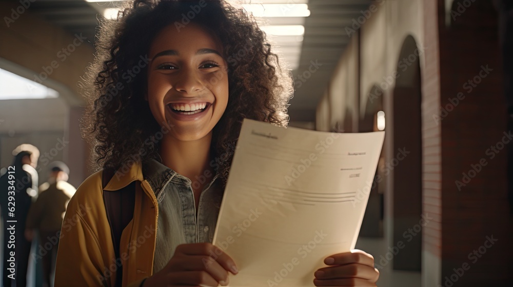 Excited high school senior receiving an acceptance letter to a ...