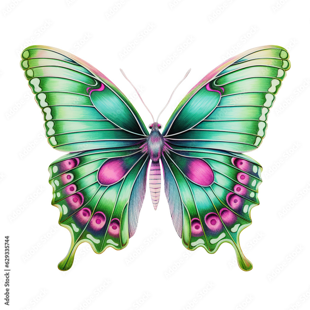 Bright coloured Butterfly. Transparent background. Butterfly drawing ...
