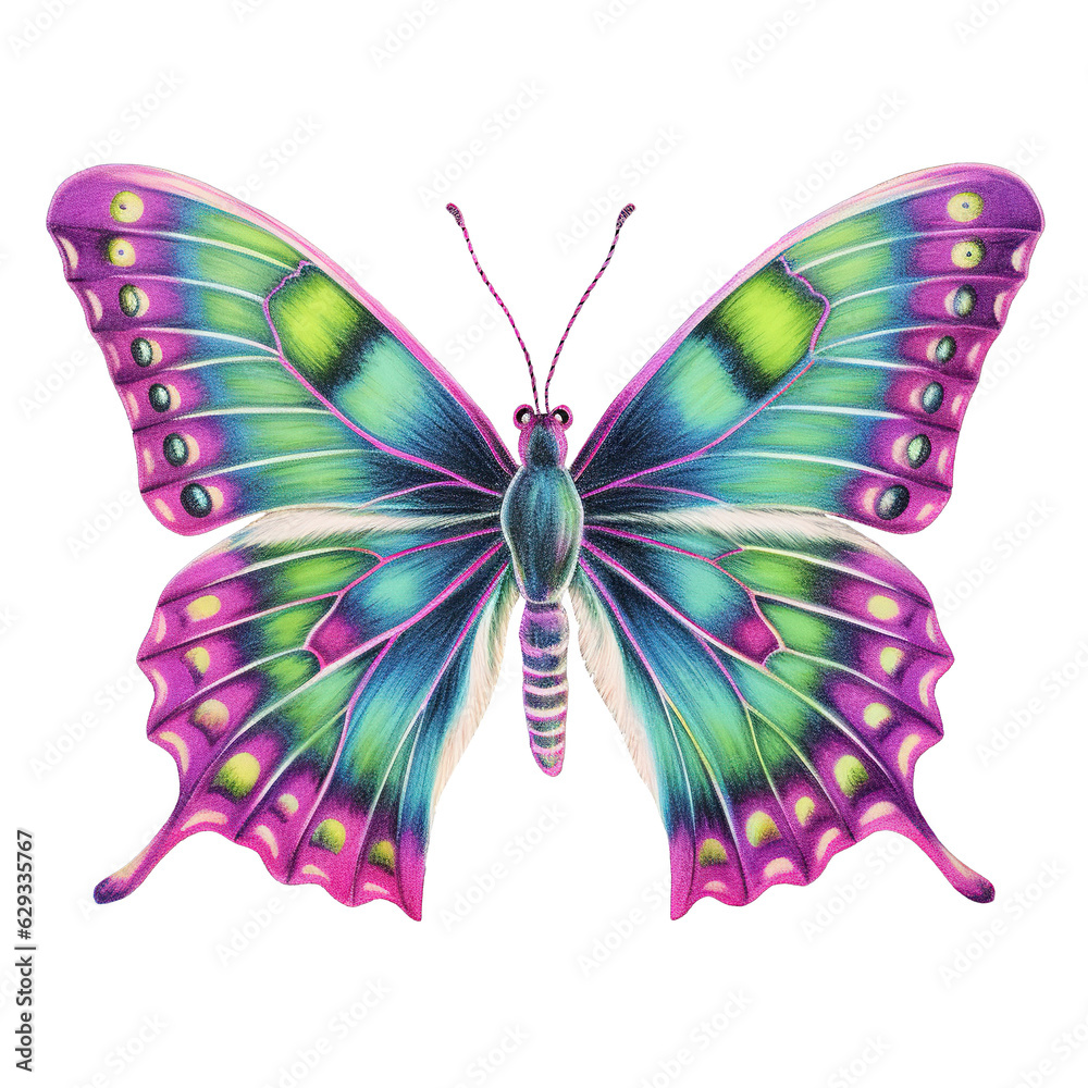Bright coloured Butterfly. Transparent background. Butterfly drawing ...