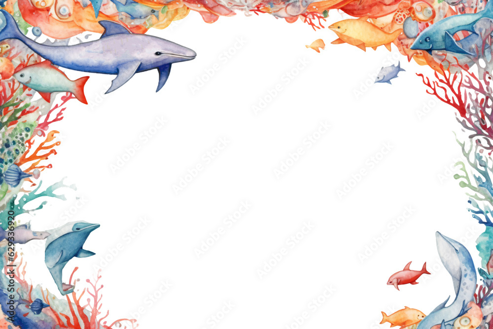 captivating marine watercolor border frame isolated against transparent ...