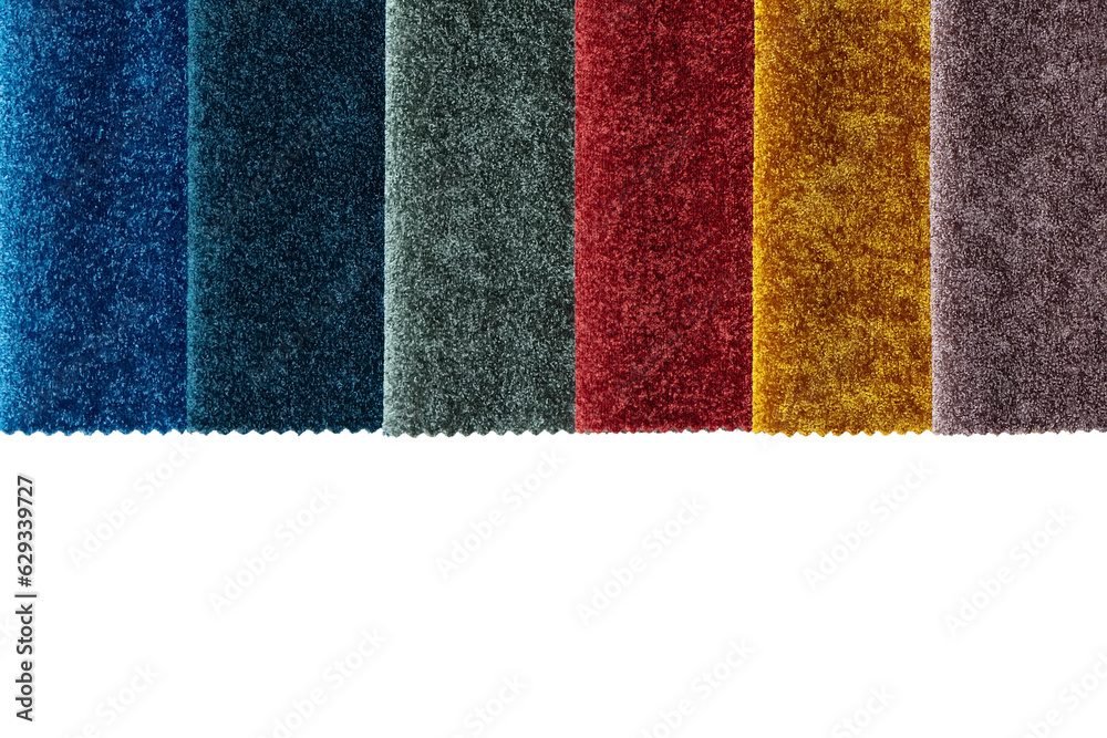 Colorful textile samples, isolated on white, transparent background ...