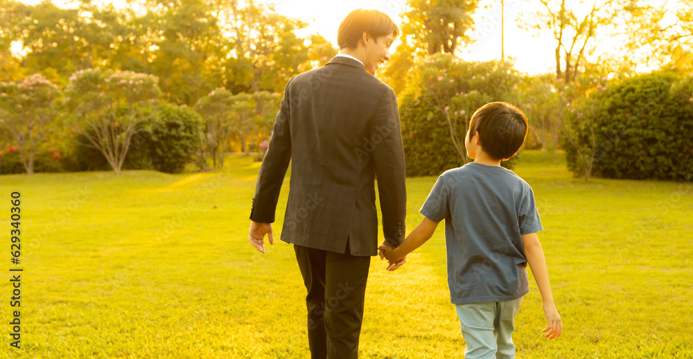 Visionary and eco conscious businessman father guide his son to the ...